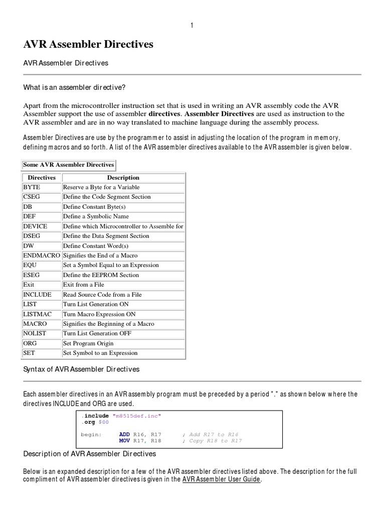 AVR Assembler Directives | Download Free PDF | Assembly Language ...