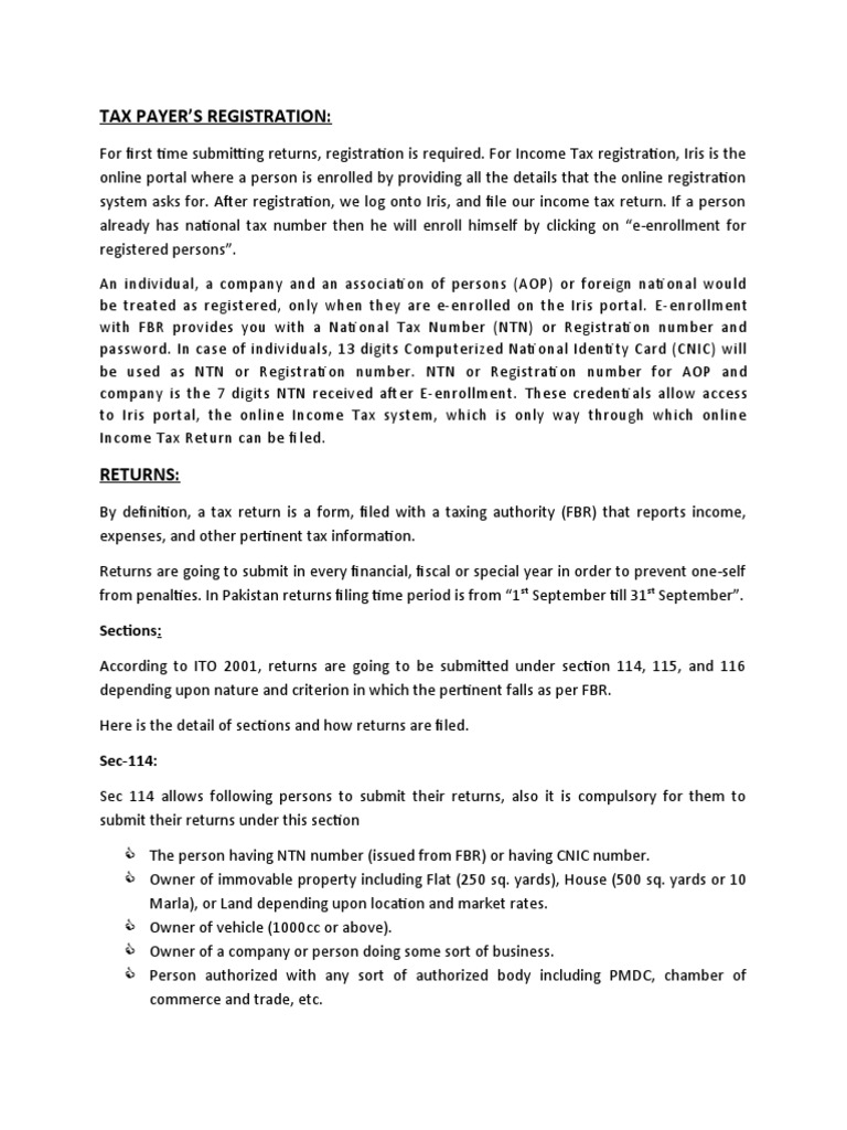 Tax Payer'S Registration:: Sections | PDF | Tax Return (United States ...
