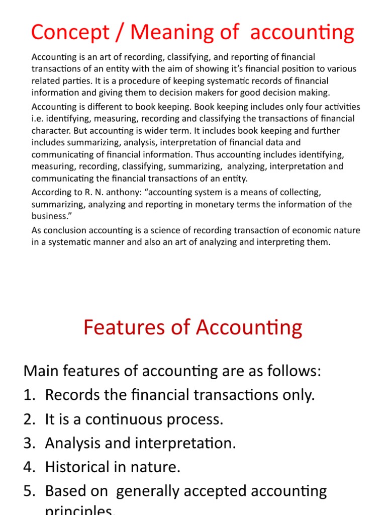 Concept / Meaning of Accounting | PDF | Equity (Finance) | Accounting