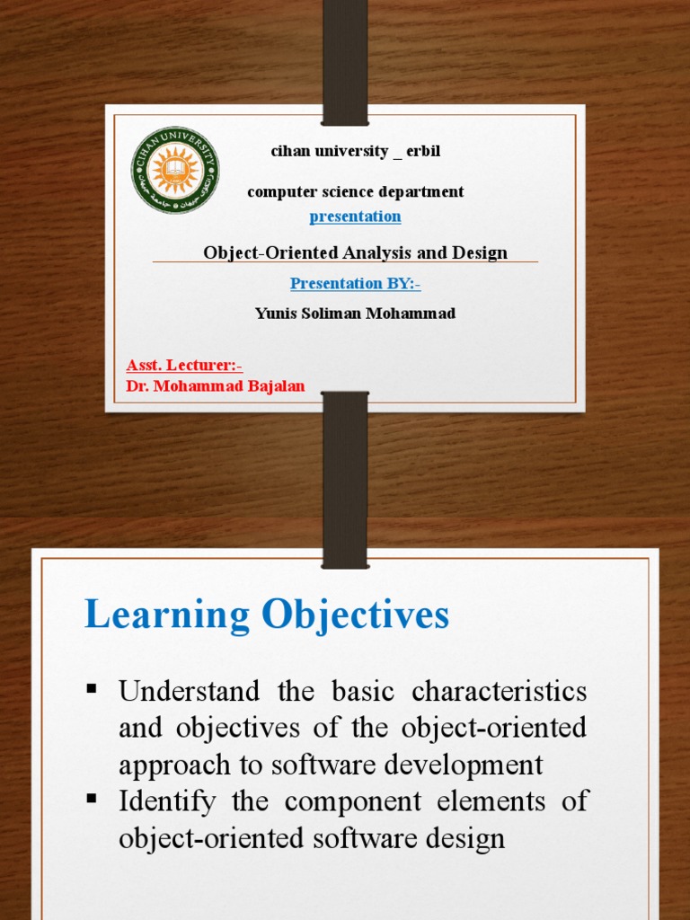 Object Oriented Analysis And Design Cihan University Erbil Computer Science Department