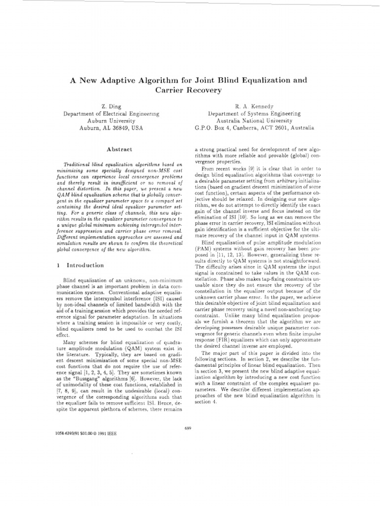 Adaptive QAM Blind Equalization Algorithm | PDF | Equalization (Audio) | Telecommunications ...