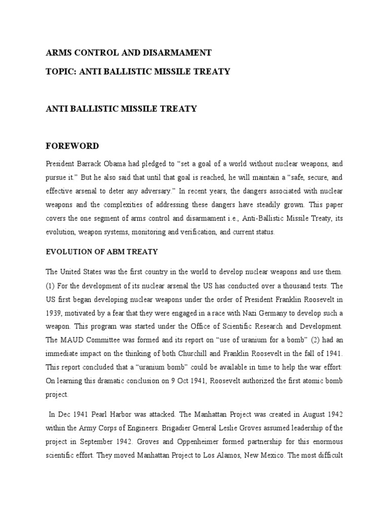 Overview of the ABM Treaty 1972 | PDF | Anti Ballistic Missile ...