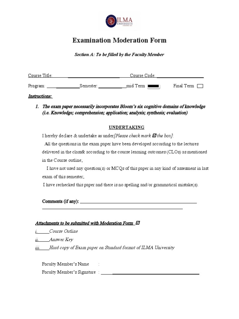 Examination Moderation Form Template | PDF | Multiple Choice | Test ...