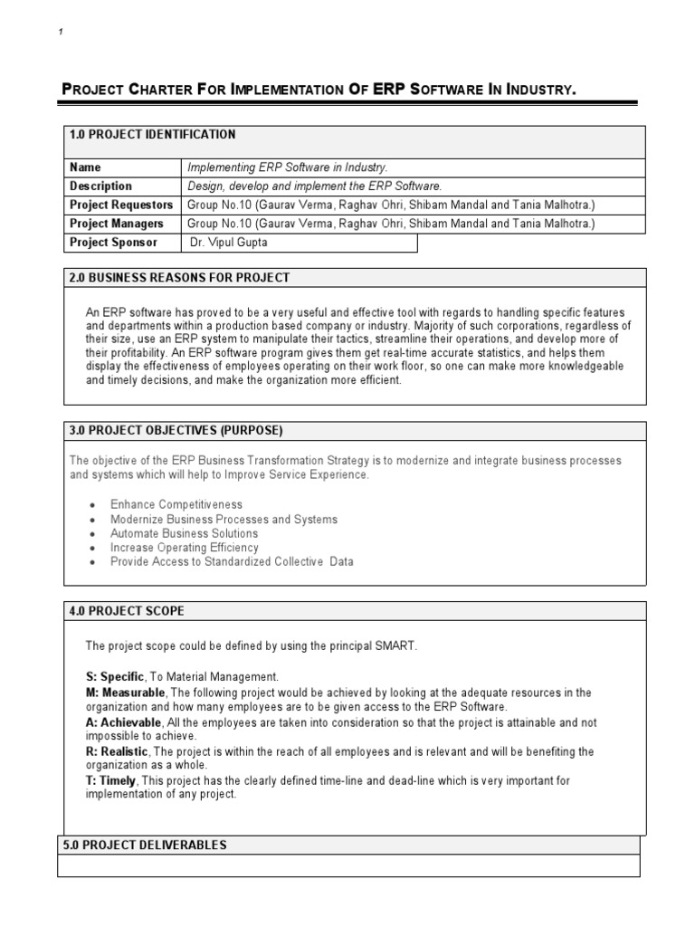 Project Charter ERP | PDF | Enterprise Resource Planning | Employee ...