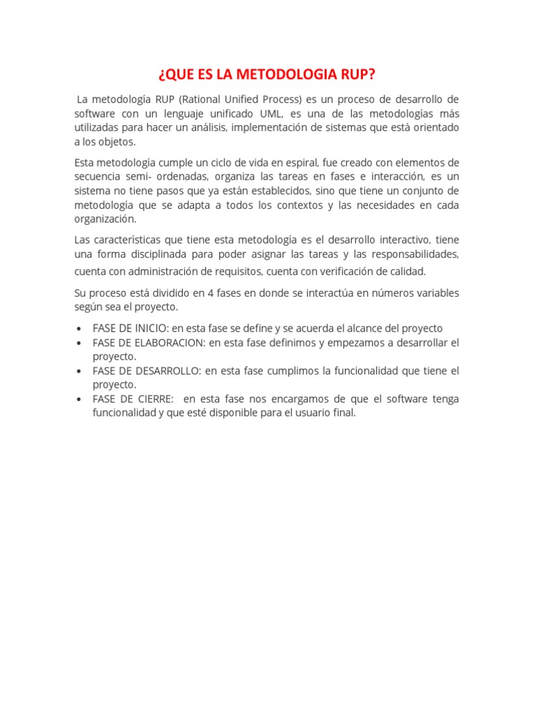 Metodología RUP: Fases y Características | PDF