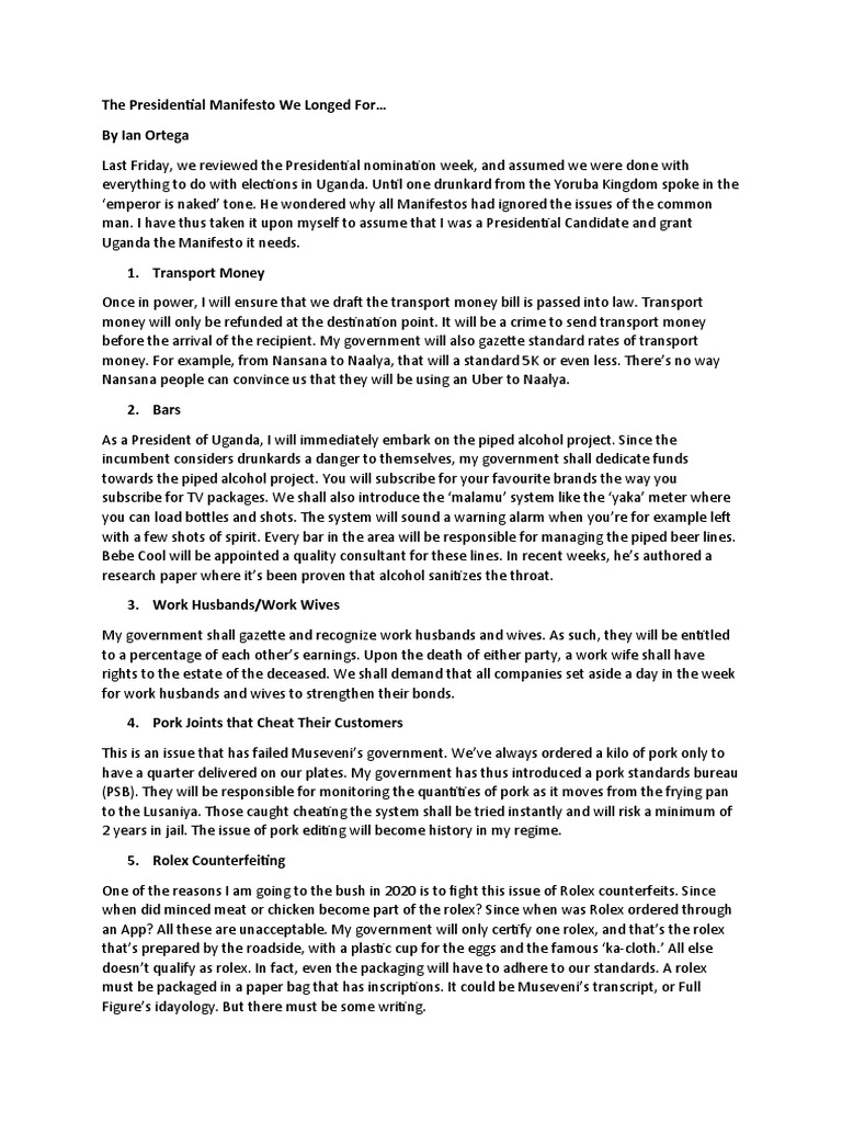 Presidential Manifesto | PDF | Government