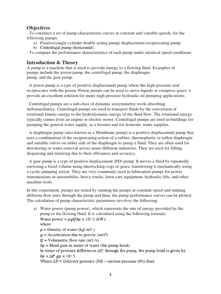 Experiment 3 Comparison Between Pumps | PDF | Pump | Piston