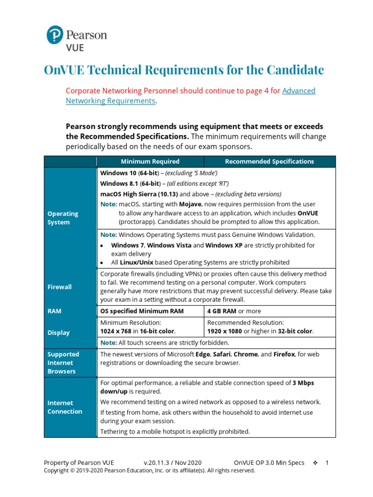 OnVUE-Technical-Requirements 20 | PDF | Microsoft Windows | Firewall (Computing)