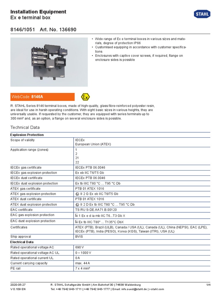 Ex e Terminal Box 8146/1051 Art. No. 136690: Installation Equipment | PDF