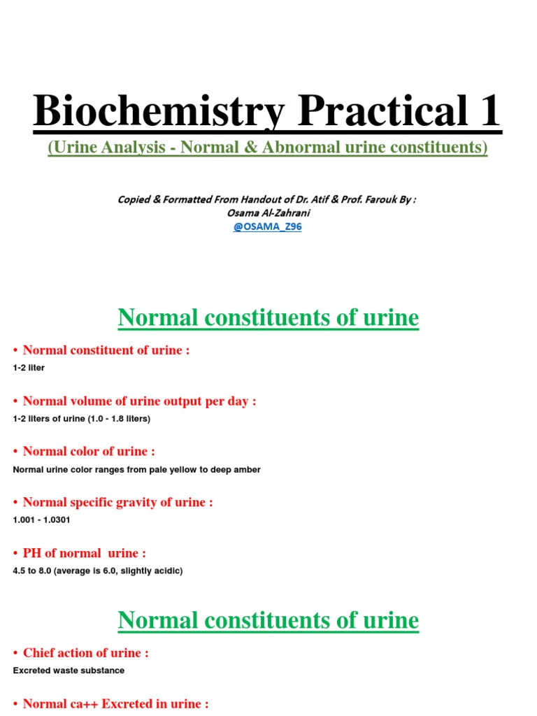 Biochemistry Practical 1: (Urine Analysis - Normal & Abnormal Urine ...