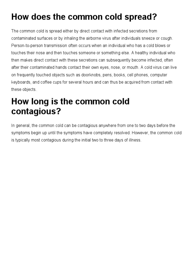 How Does The Common Cold Spread | PDF