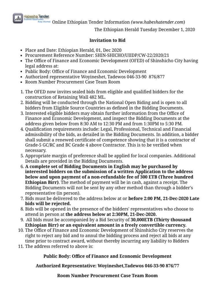 Habesha Tender Printing | PDF | Business | Government