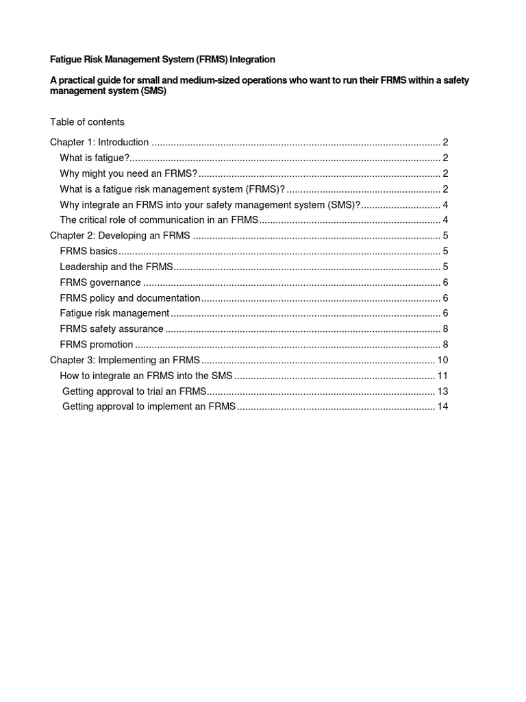 Fatigue Risk Management Systems Integration With Safety Management ...