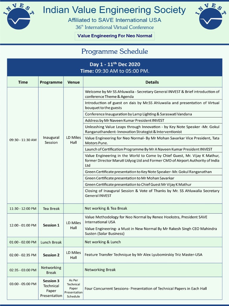 Indian Value Engineering Society Agenda | PDF