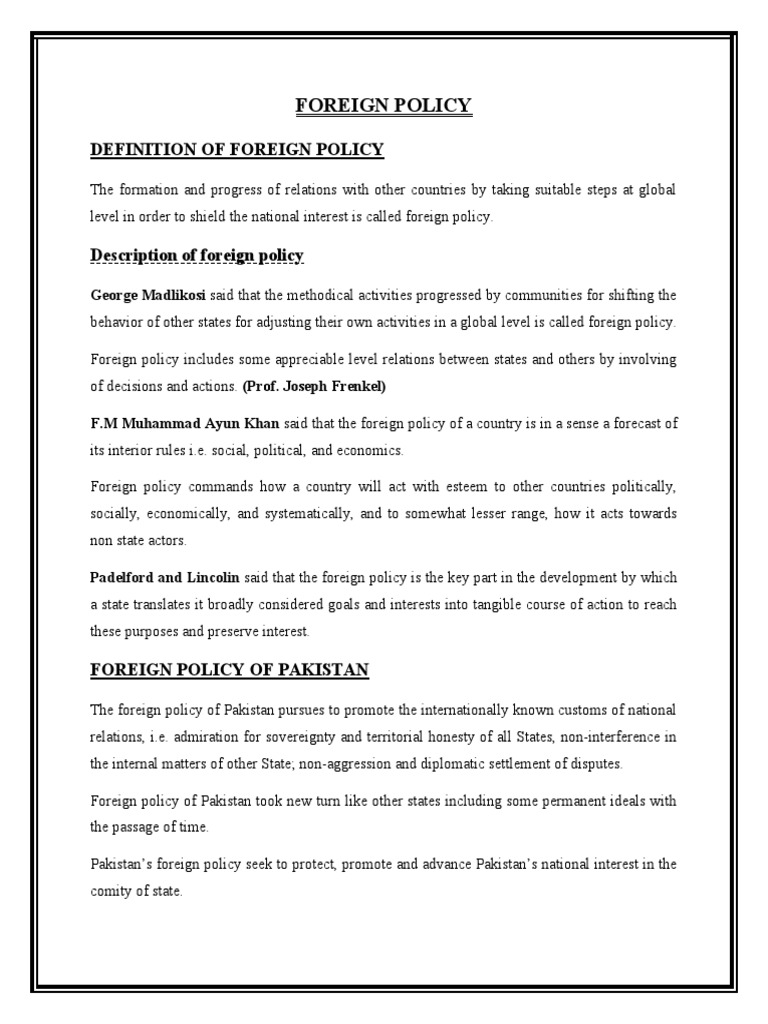 Definition of Foreign Policy | PDF | Muhammad Ali Jinnah | Pakistan
