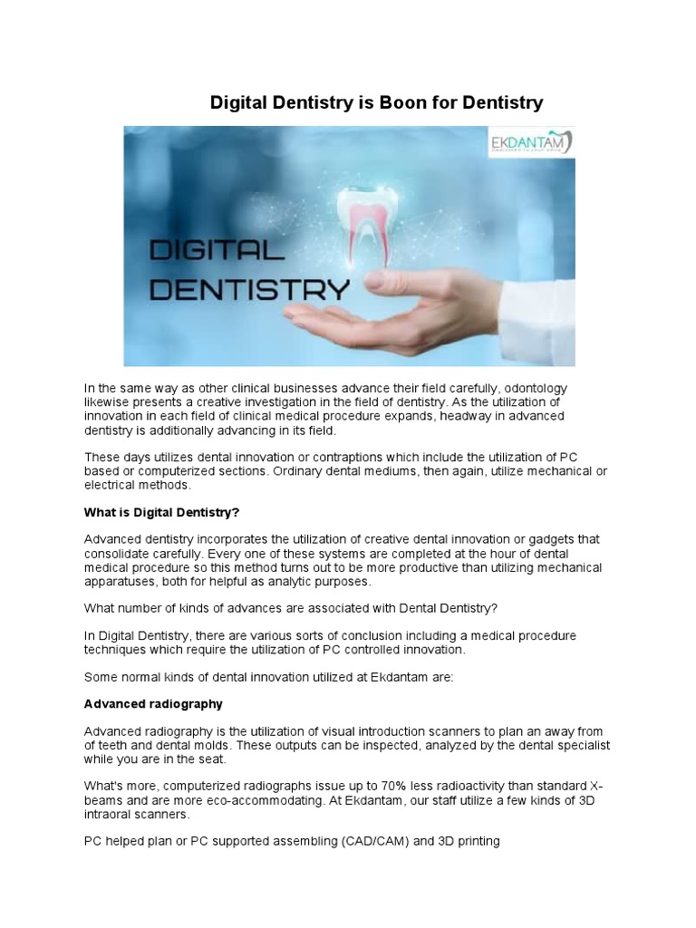 Digital Dentistry Is Boon For Dentistry | PDF | Dentistry | Radiography