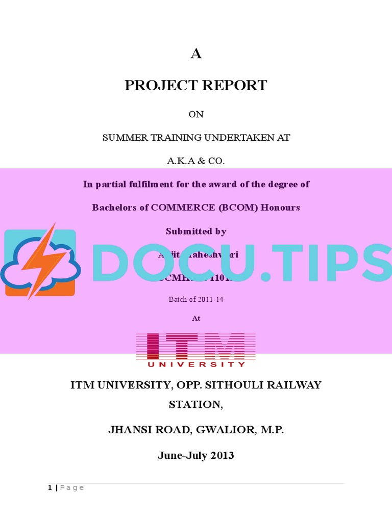 A Project Report: ON Summer Training Undertaken at A.K.A & CO | PDF ...