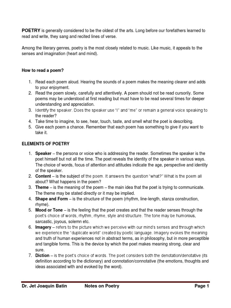 Notes On Poetry | Download Free PDF | Poetry | Cognitive Science