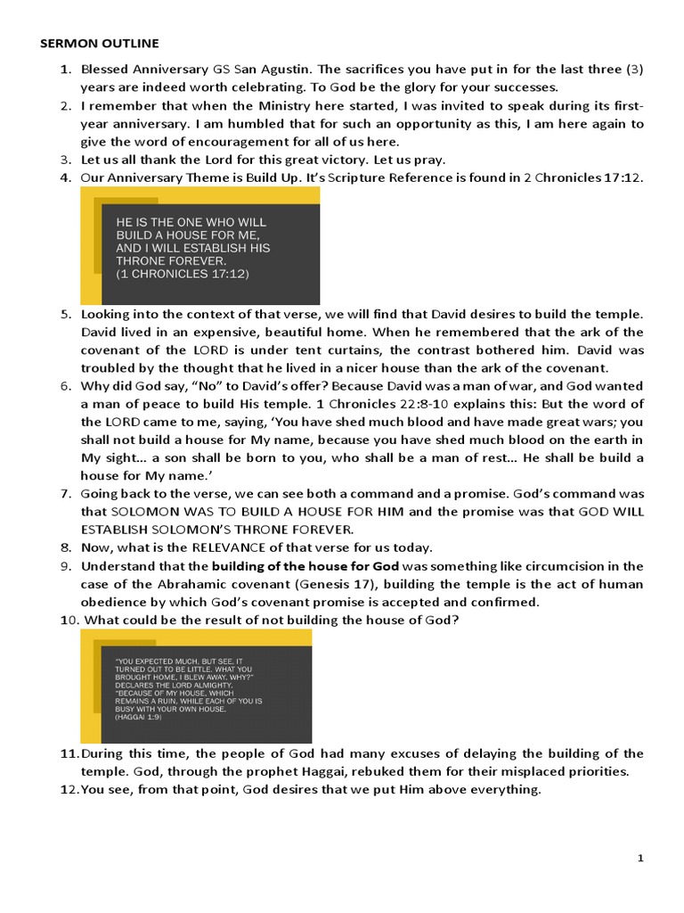 Sermon Outline - Putting God First | PDF | Covenant (Biblical) | David