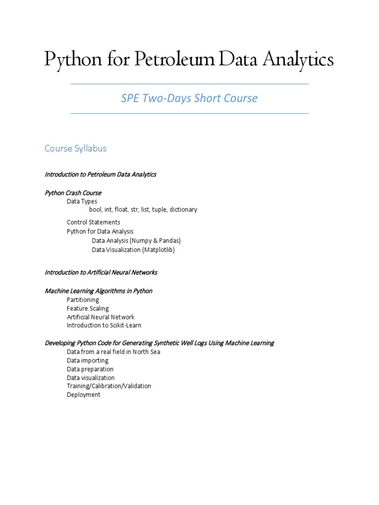 Python For Petroleum Data Analytics: SPE Two-Days Short Course | PDF ...