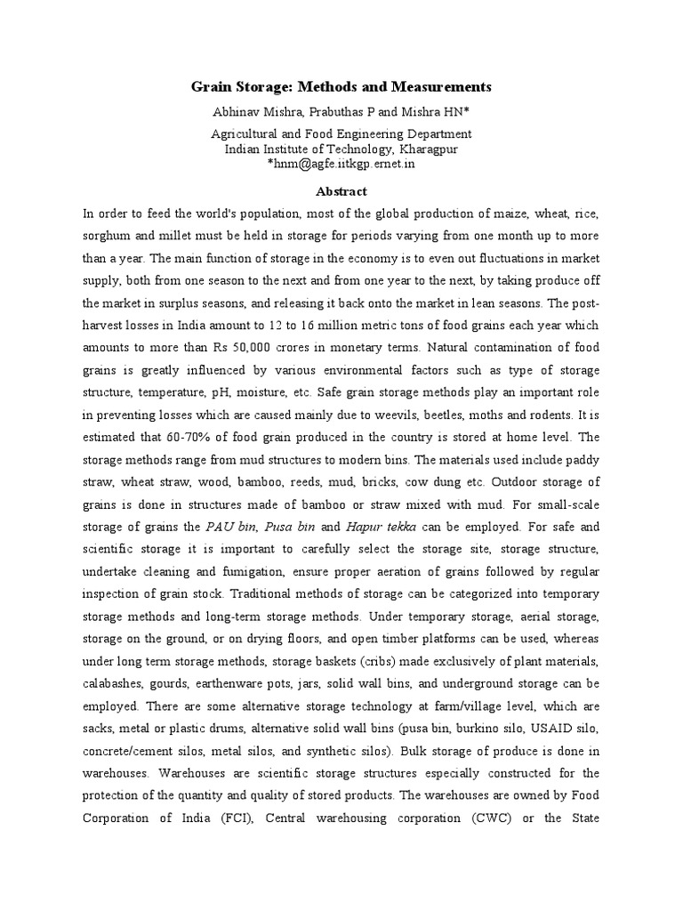 Grain Storage: Methods and Measurements | PDF | Foods | Agriculture