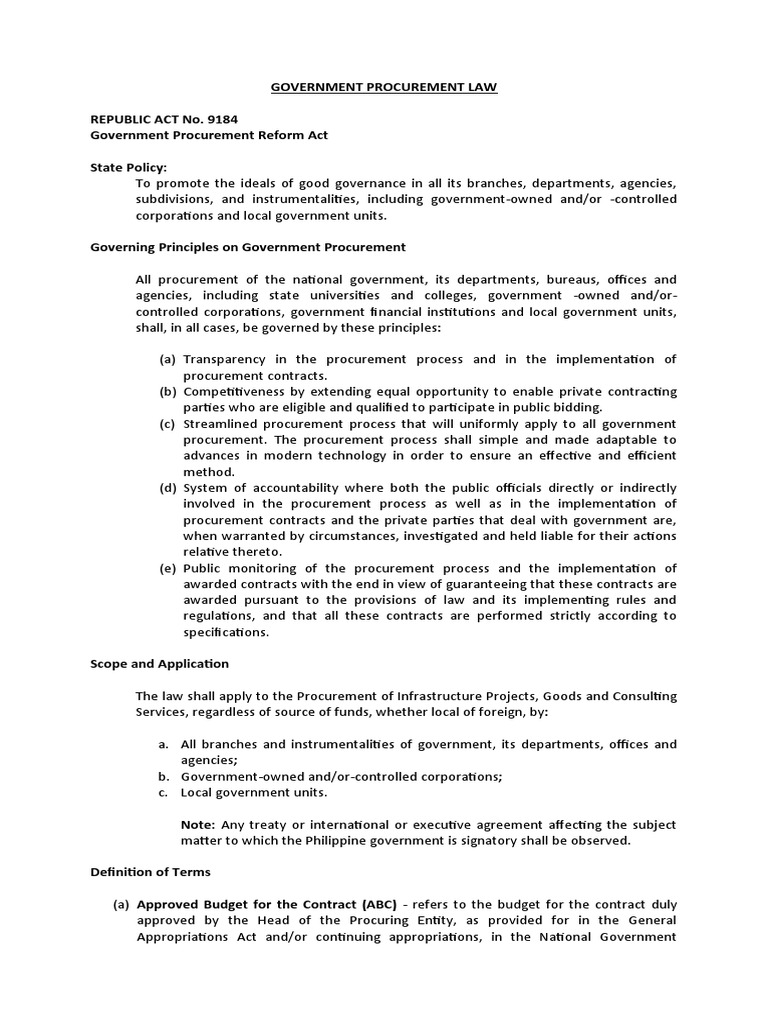 Notes For Government Procurement Law | PDF | Specification (Technical ...