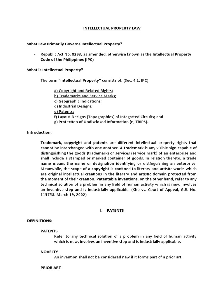 Notes For Intellectual Property | PDF | Trademark | Patent