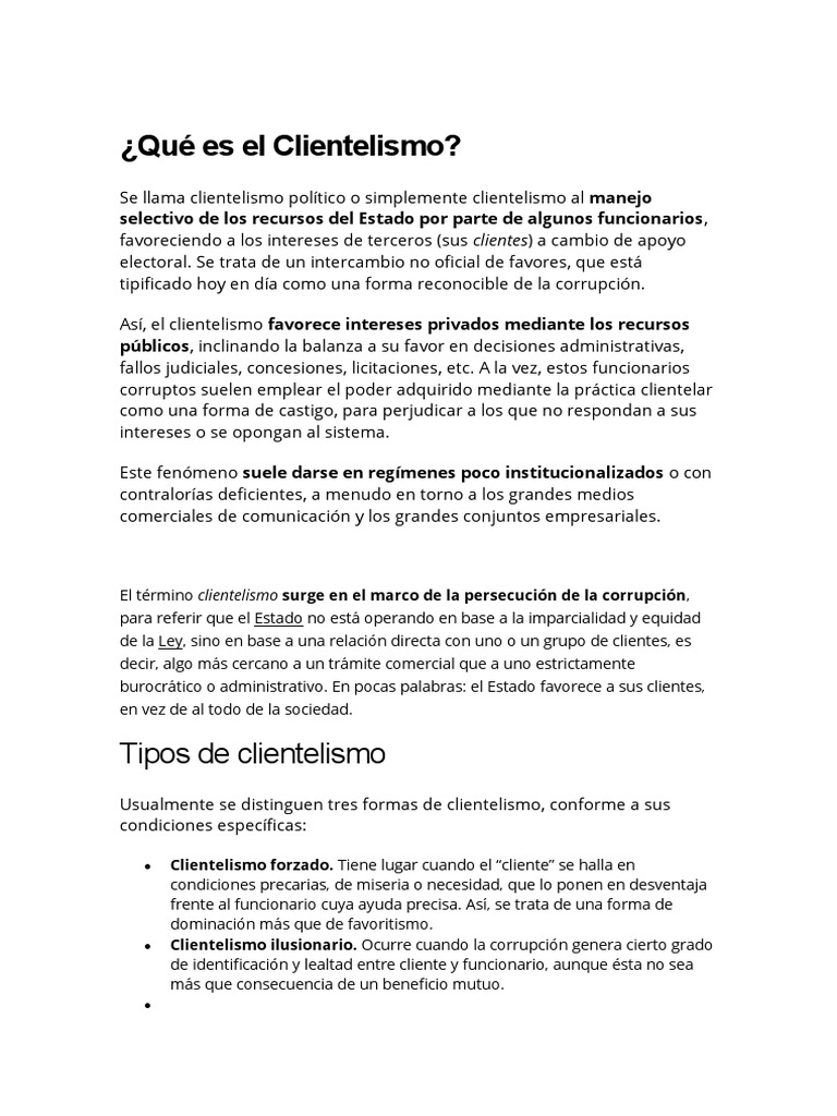Qué Es El Clientelismo | PDF | Corrupción política | Estado (política)