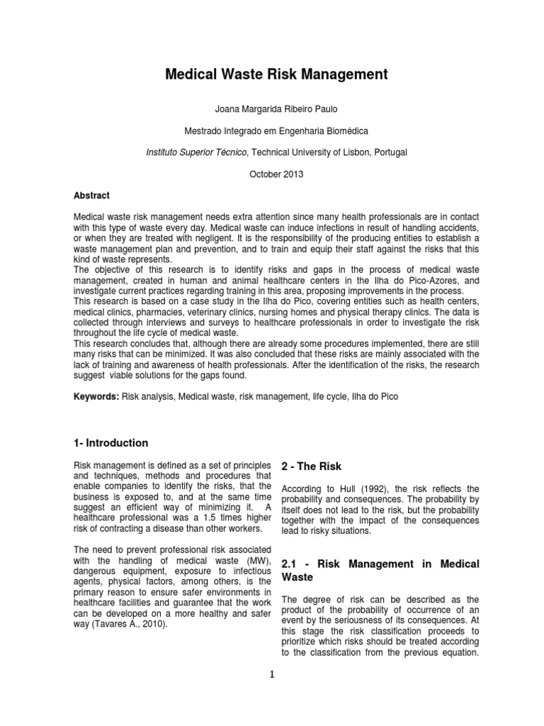 Medical Waste Risk Managment - Article | PDF | Risk | Risk Management
