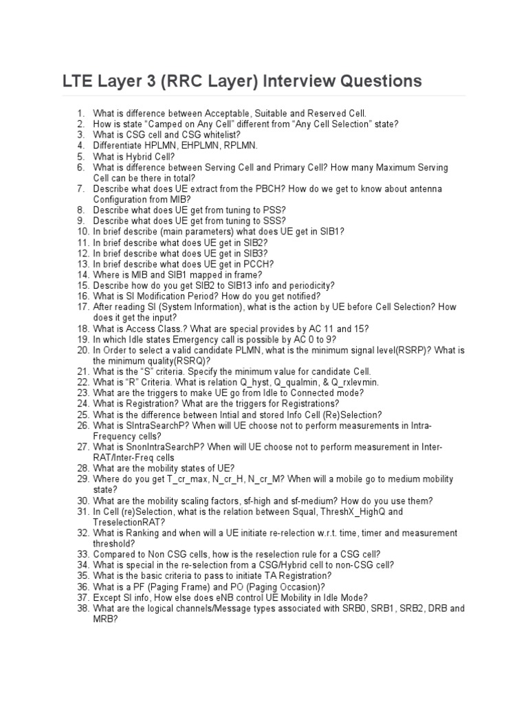 Layer Wise Interview Question | PDF | Telecommunications | Telecommunications Engineering