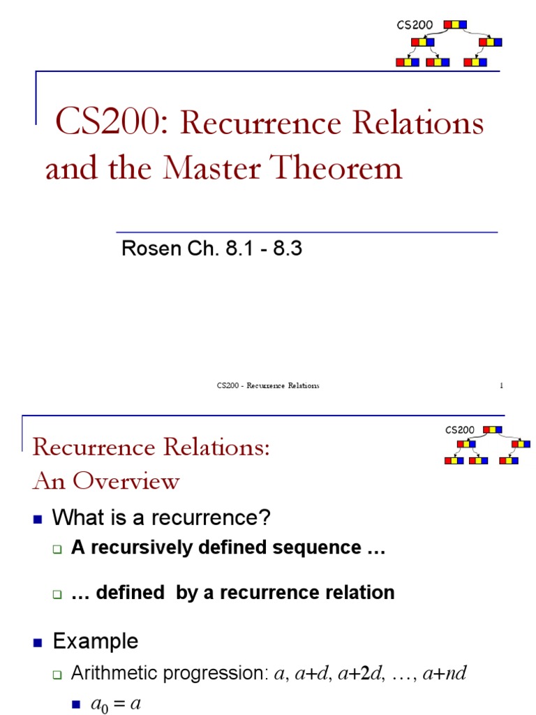 Recurrence Relations and The Master Theorem: Rosen Ch. 8.1 - 8.3 | PDF | Recurrence Relation ...