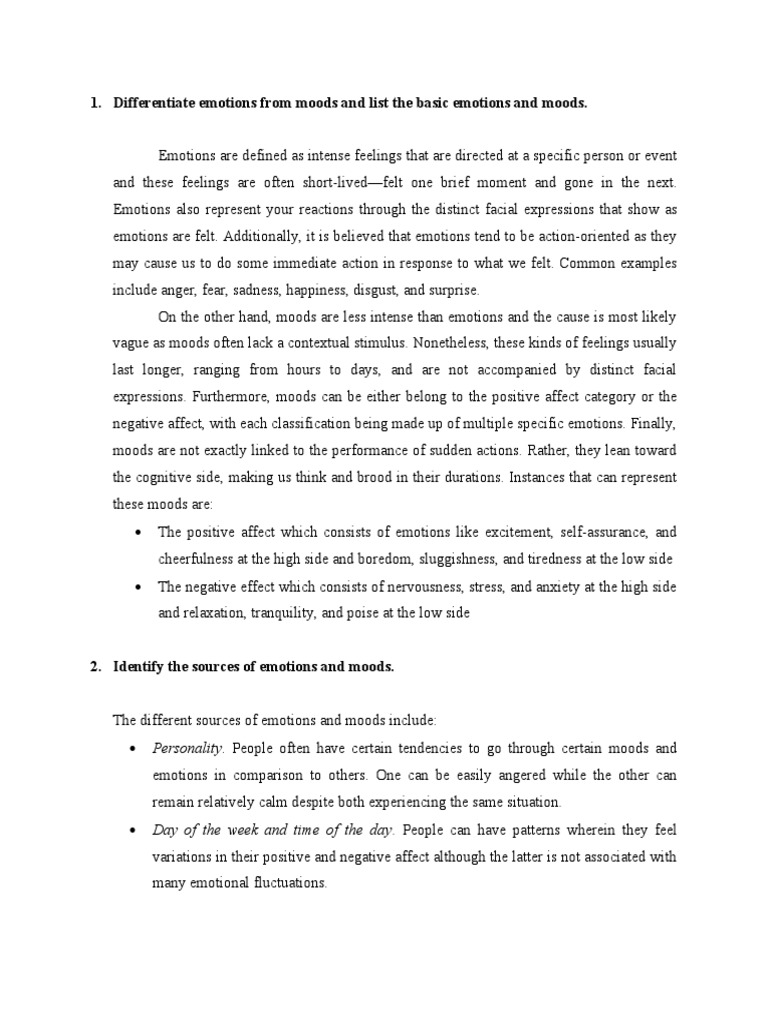 Differentiate Emotions From Moods And List The Basic Emotions And Moods