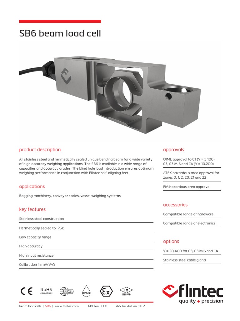 SB6 Beam Load Cell: Product Description Approvals | PDF ...