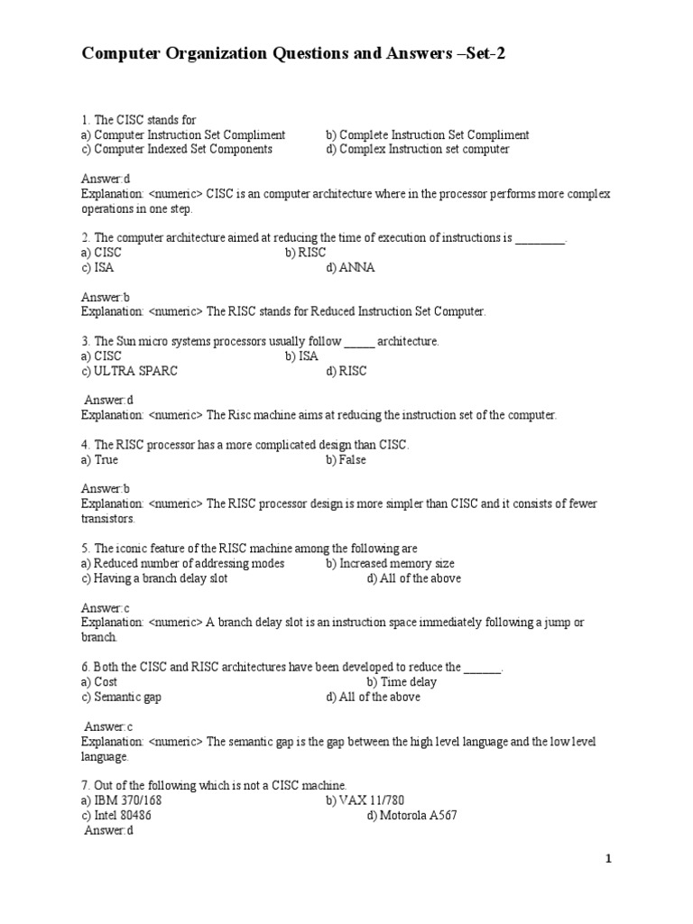 Computer Organization Questions and Answers Set-2 | PDF | Computer Data ...