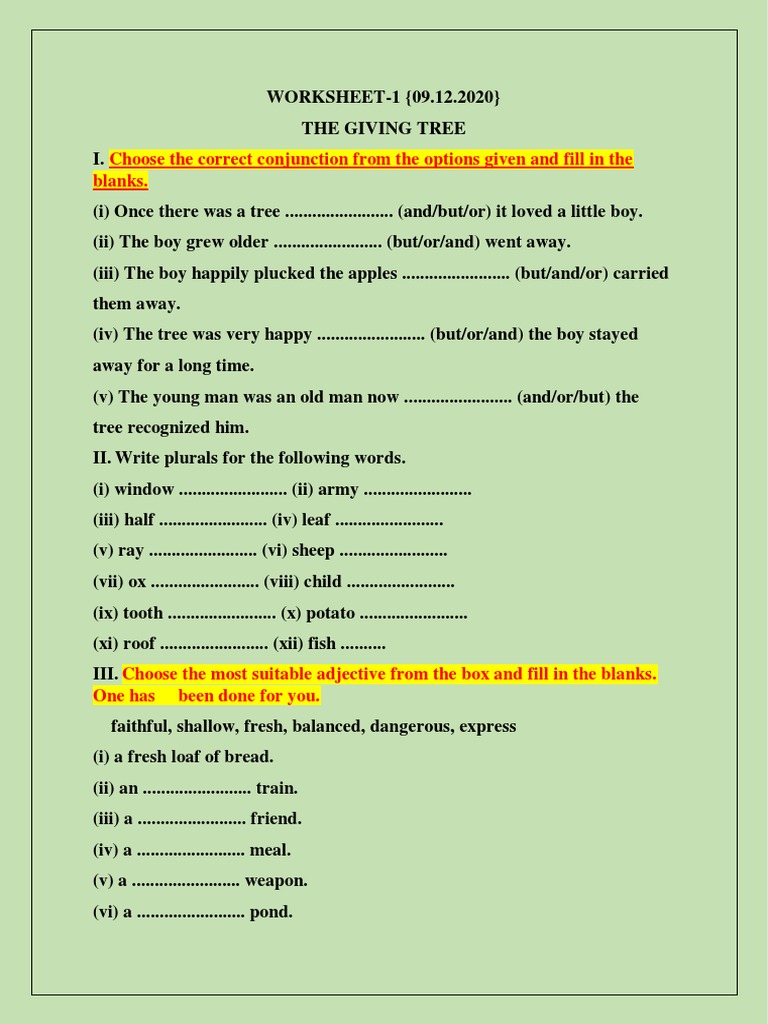 The Giving Tree - Worksheet-1 09.12.2020 | PDF