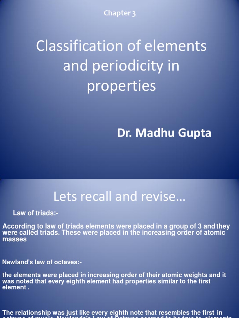 3 Chapter Classification of Elements & Periodicity in Properties ...