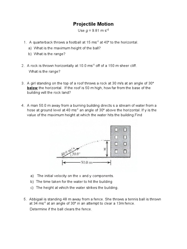 Projectile Motion Worksheet