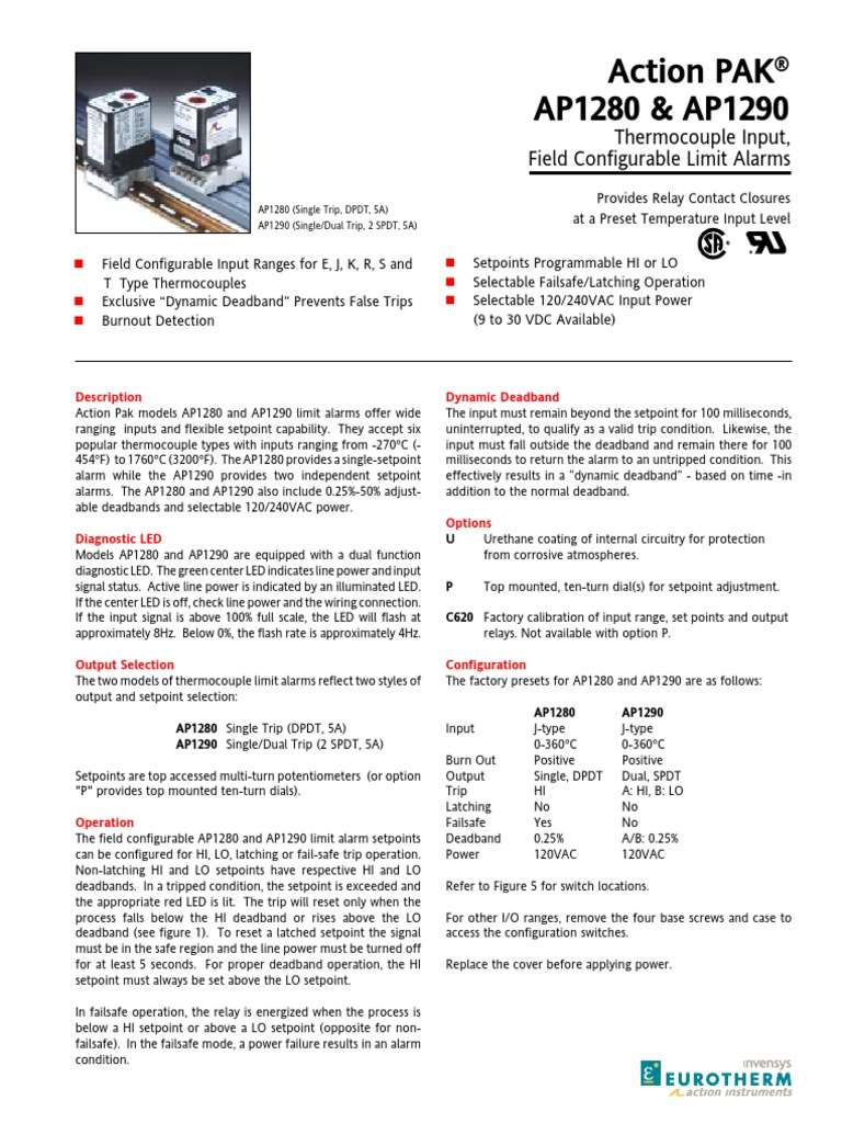 Action PAK AP1280 & AP1290: Thermocouple Input, Field Configurable ...