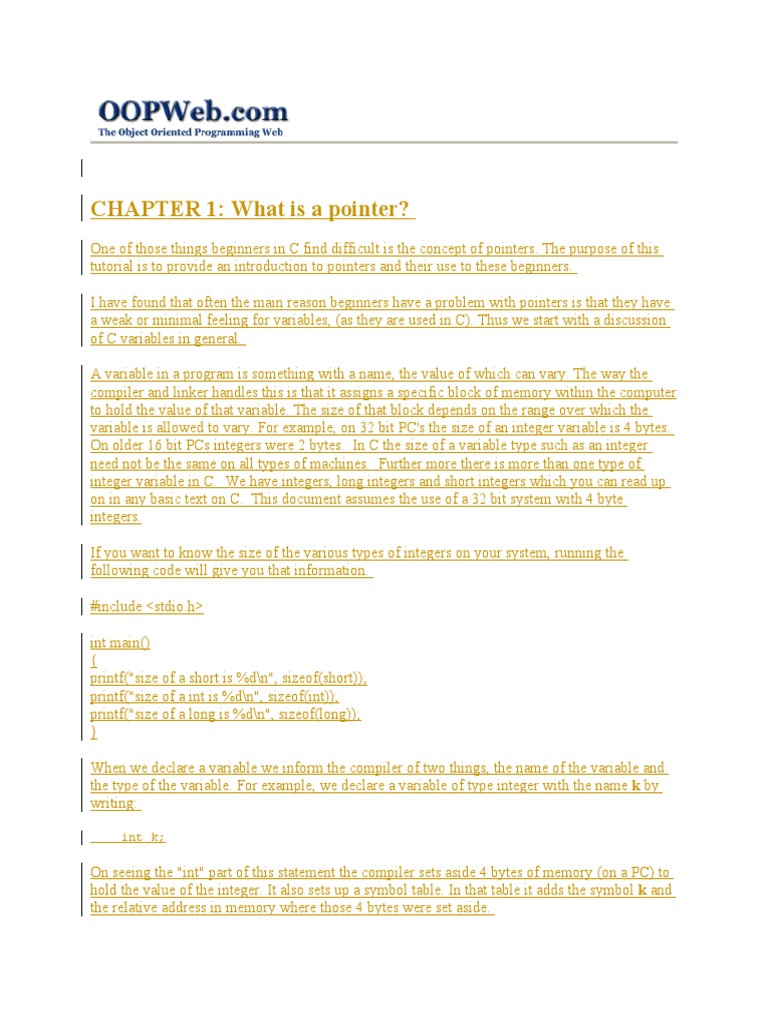 Chapter 1 What Is A Pointer Int K Pdf Pointer Computer Programming Integer Computer