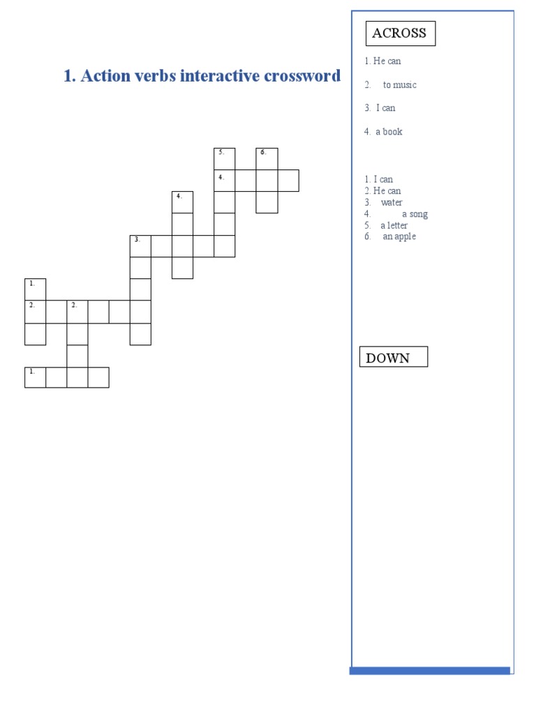 Action Verbs Interactive Crossword | PDF | Language Arts & Discipline