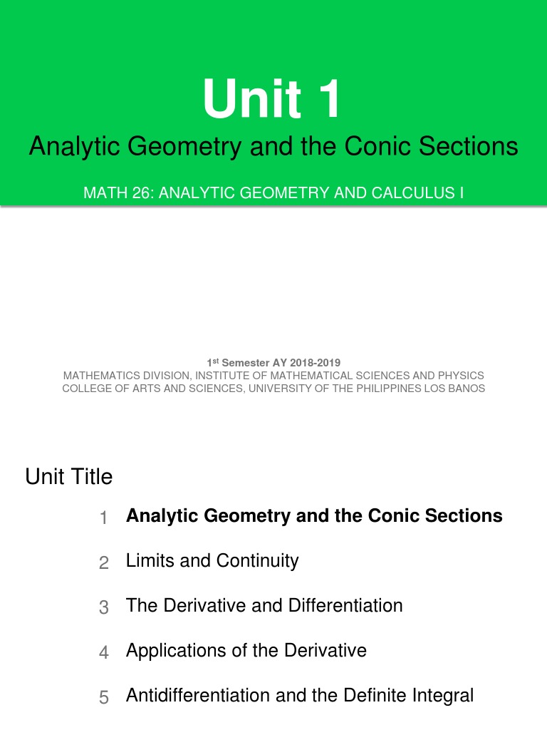 Unit 1: Analytic Geometry and The Conic Sections | PDF | Line (Geometry ...