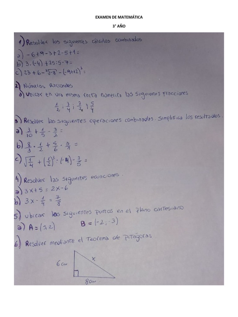 Examen de Matemática-3° Año | PDF