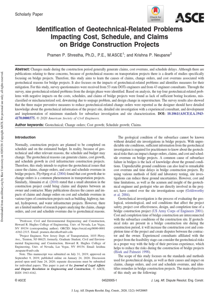 Identification of Geotechnical-Related Problems Impacting Cost ...