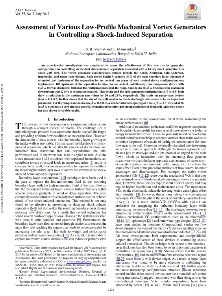 Assessment of Various Low-Profile Mechanical Vortex Generators in ...
