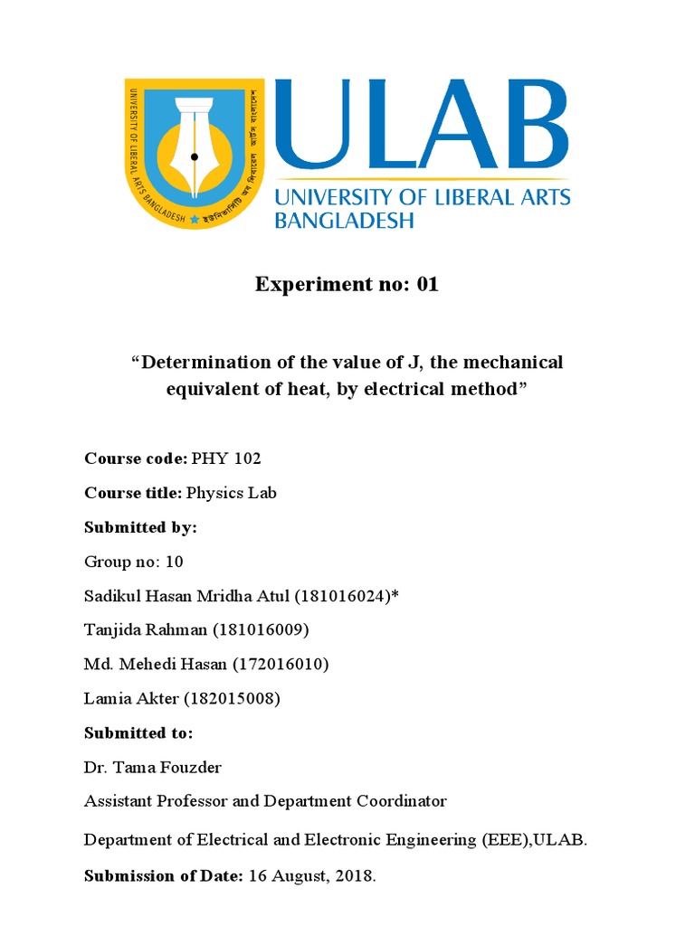 Physics Lab 1 | PDF | Heat | Calorie