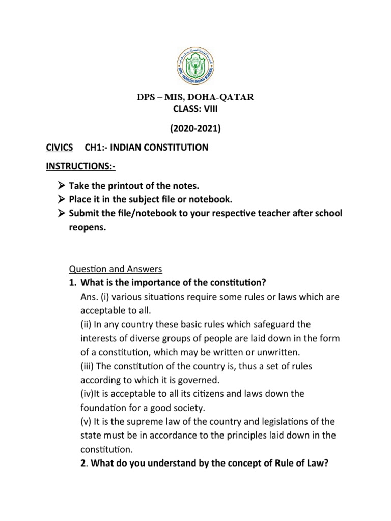 Class 8th Notes Civics Chap 1 | PDF | Rule Of Law | Civil Disobedience
