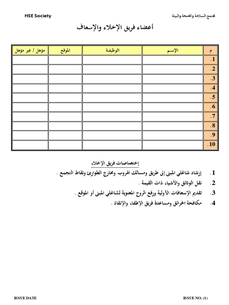 أعضاء فريق الإخلاء والإسعاف PDF | PDF