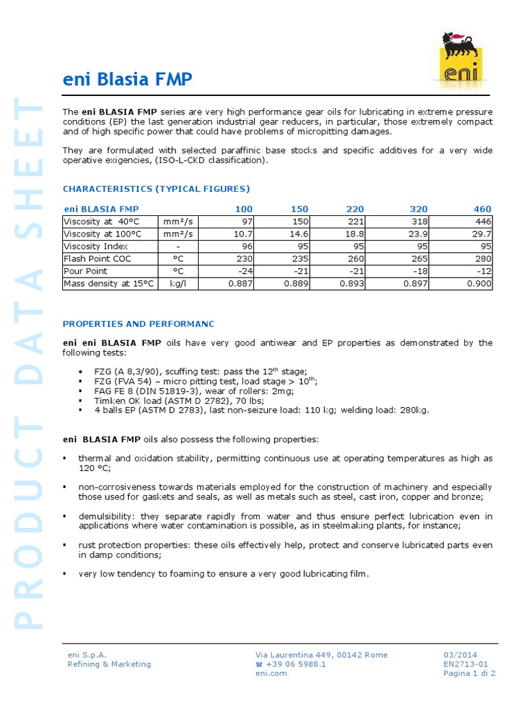 Characteristics (Typical Figures) Eni Blasia FMP 100 150 220 320 460 | Download Free PDF ...