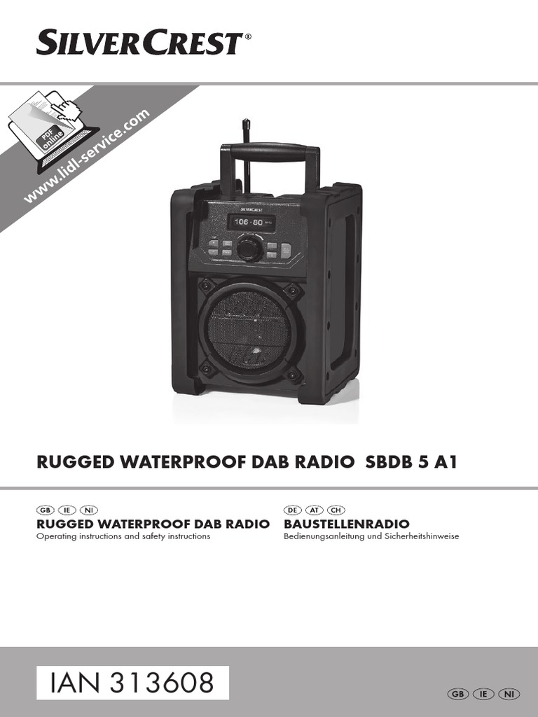 Silvercrest Rugged Waterproof Dab Radio - SBDB - 5 - A1 | PDF | Radio | Bluetooth