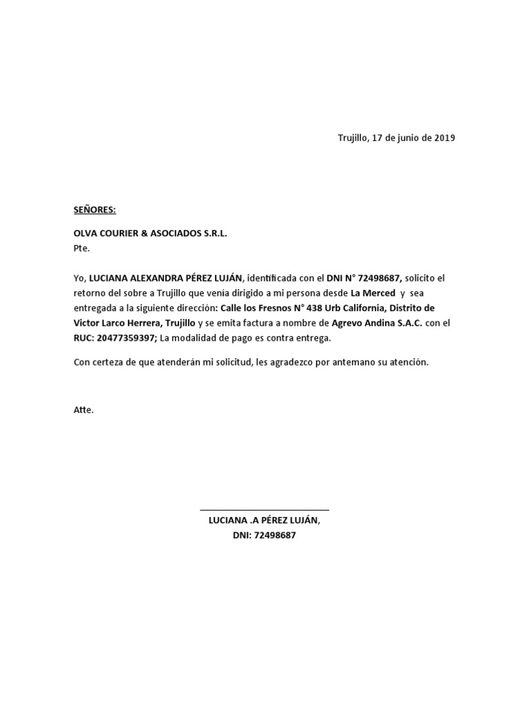 Carta de Reenvio Se Sobre para Olva | PDF